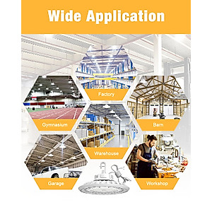 240W LED UFO High Bay Light White 4PACK, High Bay LED Lights 36,000LM 0-10V Dimmable High Bay LED Shop Lights, 5' Cable US Plug, Hanging Hook, Safe Rope, ETL Listed for Warehouse Factory Barn Shop