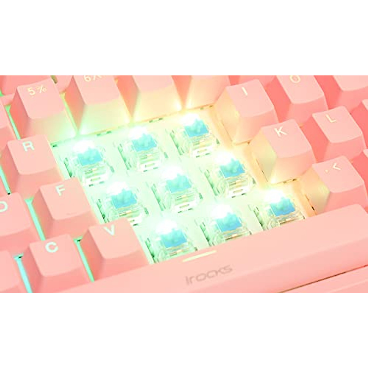 i-rocks K71M RGB Mechanical Gaming Keyboard with Media Control Knob, Gateron Switches (Brown), 104 Keys w/Full NKRO, PBT Keycaps, Multimedia Hotkeys, Detachable USB-C Cable and Onboard Storage, Pink