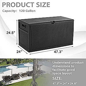CrownLand 120 Gallon Outdoor Storage Deck Box Resin Container Weatherproof Deck Storage Box Containers Patio Garden Furniture Outdoor Storage Boxes All Weather Using,Black