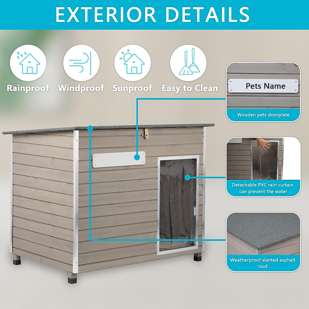 Gowoodhut Dog House Outdoor & Indoor Wooden Dog Kennel for Medium to Large Dogs,43.6" L Natural Fir Wood Dog Houses with Weatherproof Roof,Removable Floors,Raised Feet