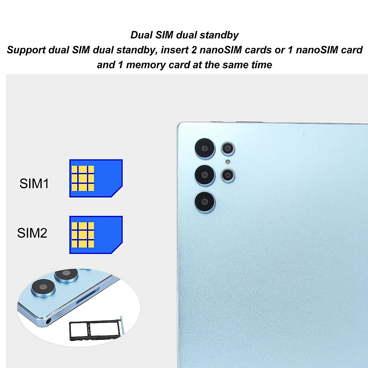 Gugxiom 10.1 Inch Tablet, 5G WiFi Tablet, 8GB RAM 128GB ROM, Dual SIM, Dual Standby, Dual Camera, 3200x1440 Resolution, Android 11 Support, for Home Office (Blue)