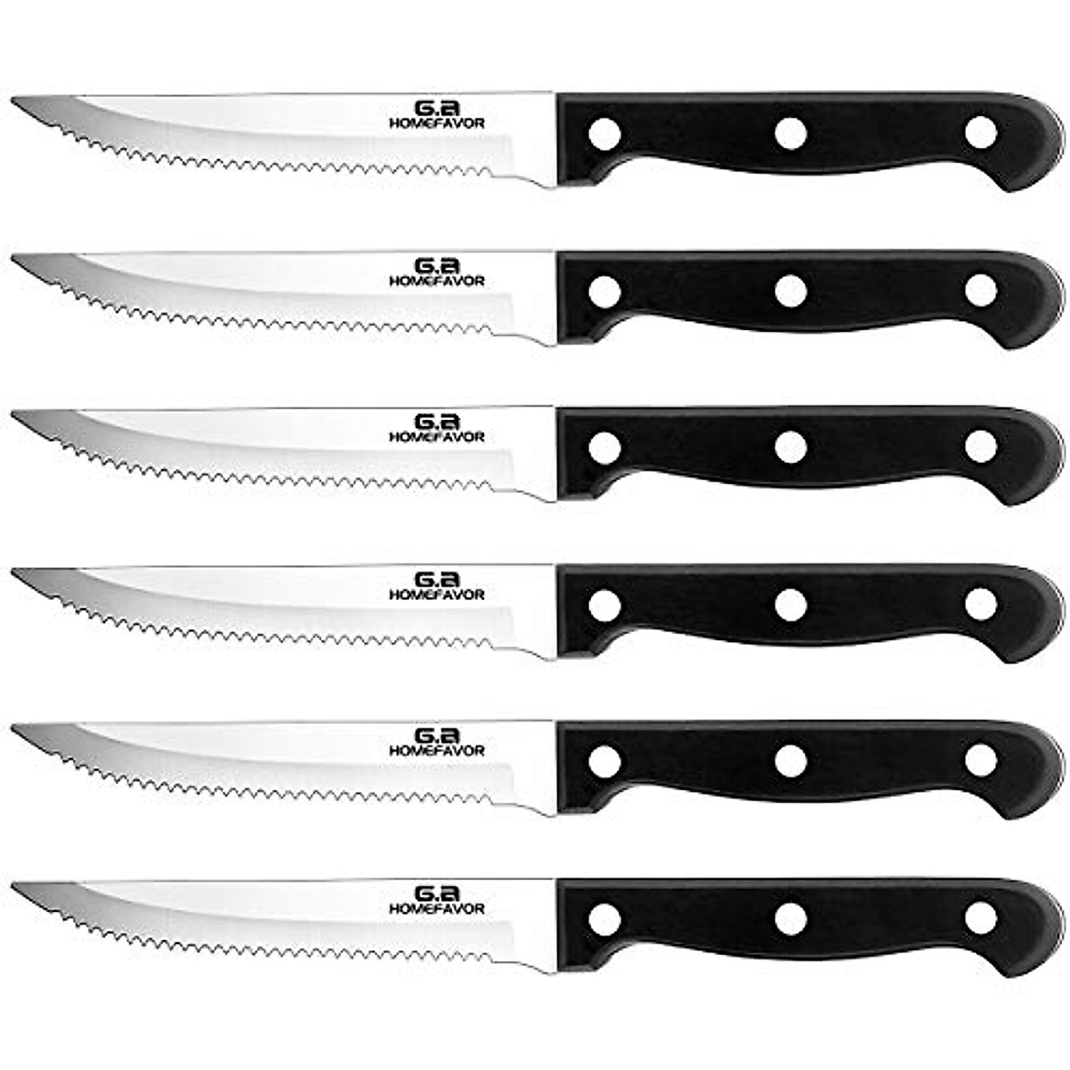 G.a HOMEFAVOR 6-piece Steak Knife Set Serrated Stainless Steel Sharp Blade Flatware Steak Knives