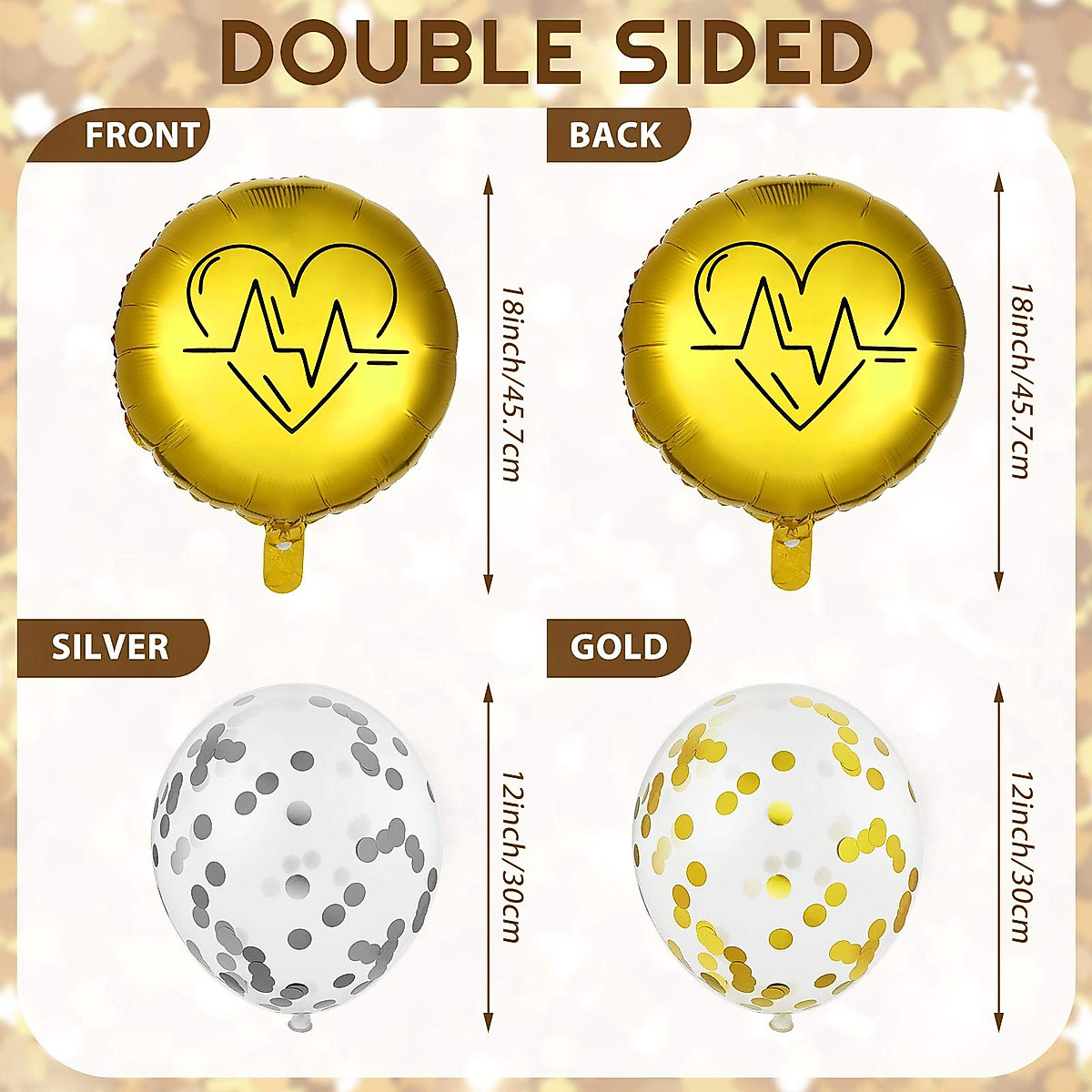 25 Pieces Nurse Balloons 18 Inch 12 Inch Nurse Graduation Foil Balloons with Double Sided Gold Silver Nursing Latex Balloons Decoration for Nurse Graduation Theme Party Supplies