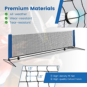 GYMAX Badminton Net, Height Adjustable Tennis Net Set w/Poles, 2 Birdies & Carry Bag, Easy Setup Pickleball Net Sports Net，Portable Volleyball Net for Indoor & Outdoor Game Beach, Backyard (13.8 FT)