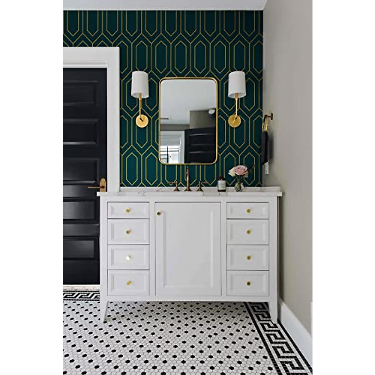 Safiyya Peel and Stick Wallpaper Gold and Dark Teal Green Wallpaper Geometric Contact Paper Textured Wallpaper Self Adhesive Removable Wallpaper for Walls Vinyl Roll 118"x17.3"