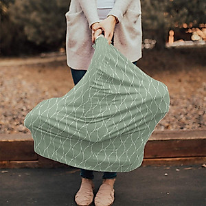 Baby Car Seat Covers Nursing Scarf, Farmhouse Decoration Sage Green Geometric Pattern Stretchy Infant Carseat Canopy Breastfeeding Covers, Baby Shower Gifts