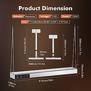 36 Inch Food Heat Lamp Strip Commercial Food Heating Warmer Lights Hanging Overhead Stainless Steel with Cord for Food Restaurant Buffet Catering Kitchen 750W/110V