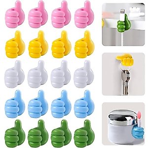 20 Pcs Self Adhesive Silicone Thumb Hooks – Multifunction Thumb Up Wall Hooks for Cable Clip, Key Holder, Wire Management, Small Command Hooks – Versatile Wall Hangers