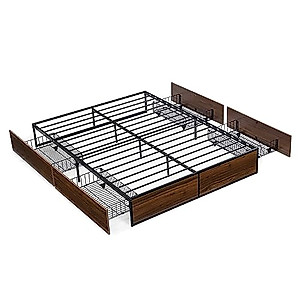HAUSHECK Queen Size Bed Frame, Queen Platform Bed w/ 4 Large Storage Drawers on Wheels, Metal Bedframe No Box Spring Needed w/Strong Metal Slat Support Mattress Foundation for Kids, Teen & Adults