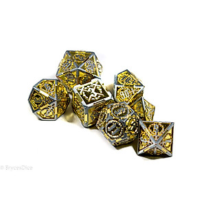 Sword Strengthened Metal 7-Dice Set (Silver w/Gold Inlay)