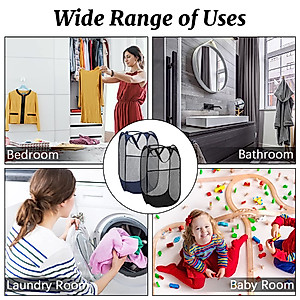 4Pcs Mesh Pop Up Laundry Hamper, FHDUSRYO Foldable Pop Up Hamper, Collapsible Laundry Basket with Carry Handles, Portable Dirty Clothes Basket with 4 Wash Bags, Mesh Hamper for Dorm Bedroom Travel