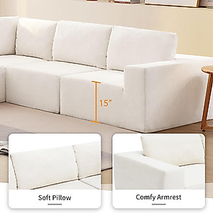 Ball & Cast 116" Luxury Upholstered Sectional Couch Set with Foam-Filled,L-Shaped Modular Reversible Sofa-Bed W/Free Combination,Modern Cozy Sleeper Furniture for Living Room Large Space,Beige