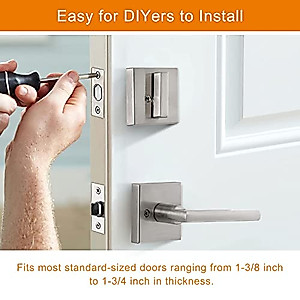 Natsukage Front Door Handle Set Heavy Duty Entry Door Lock Set Satin Nickel Entrance Handle Set with Lock, with Single Cylinder Deadbolt and Lever Handle, Reversible for Right & Left Handed Doors