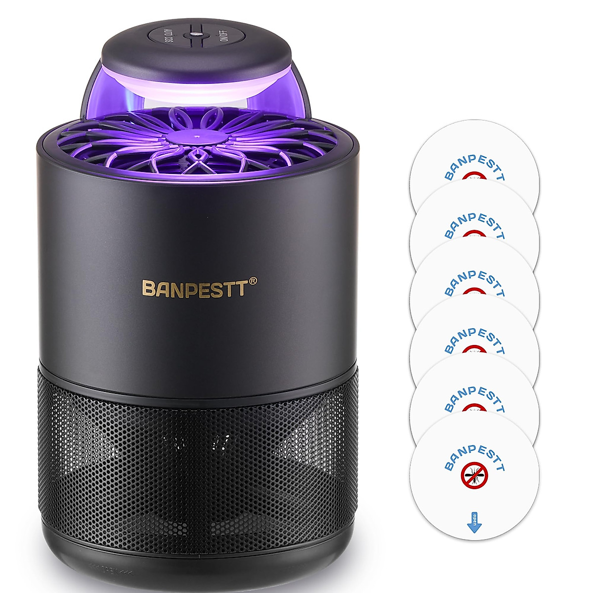 BANPESTT Fruit Fly Trap Indoor, Gnat Traps for House, Mosquito Trap Indoor Insect Traps with Suction, Dusk-to-Dawn Sensor Function, Bug Light & 6 Sticky Glue Boards (Black)