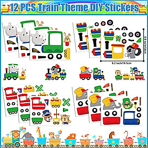 Erweicet Train Party Favors 72PCS Slap Bracelets DIY Stickers Temporary Tattoos Keychains Plastic Straws Gift Bags for Kids Car Theme Birthday Party Baby Shower