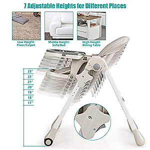 BABY JOY Convertible High Chair for Babies & Toddlers, Height Adjustable, Grow & Go High Chair w/Recline & Footrest, Removable Dishwasher Safe Meal Tray, Portable Baby Dinning Chair w/Wheels (Gray)