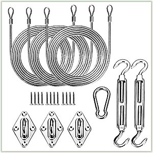 ColourTree 6 Inch Hardware Kit for Triangle Sun Shade Sail Canopy Installation Complete Set, with 12' Long Extension Cable Wires, 316 Stainless Steel, Anti Rust