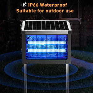 Bug Zapper Outdoor Solar Powered, Zwiran Mosquito Zapper Indoor with 4500V High Powered, Electric Fly Zapper with Extension Cord and Grounding Bracket, Rechargeable Waterproof Mosquito Killer