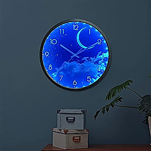 OCEST Night Light Wall Clock for Bedroom, 12 Inch Silent Battery-Operated LED Wall Clocks for Living Room/Kitchen, Glow in The Dark Large Digital Display Wall Clock Kids Birthday Gift -Moon