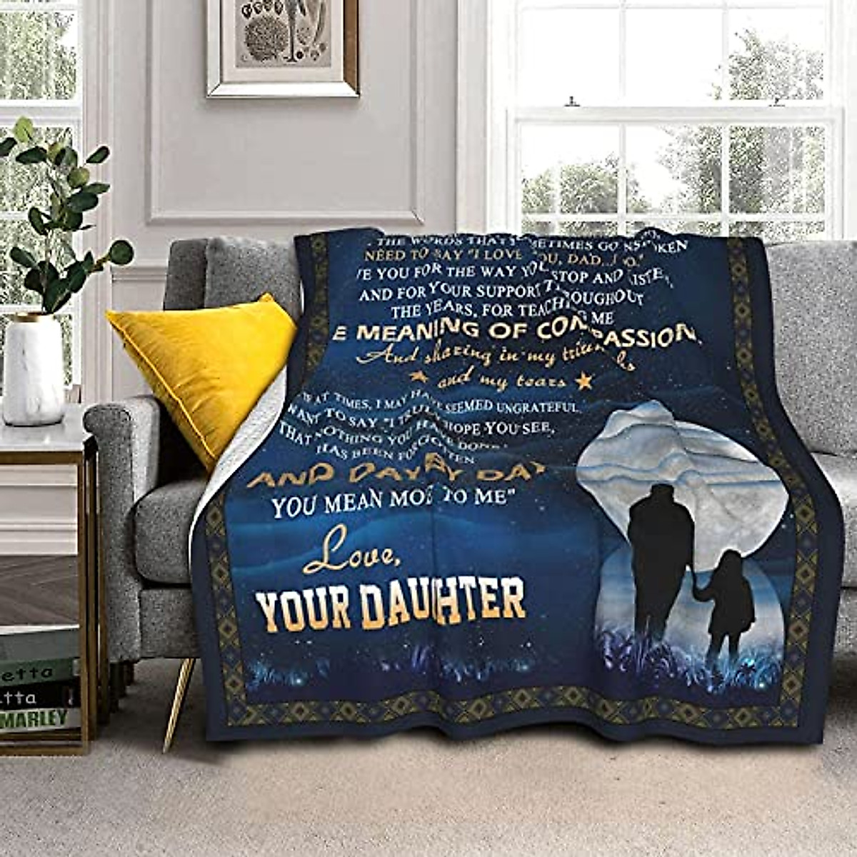 Joyloce to My Dad from Daughter Flannel Fleece Throw Blanket 60"x50", Grateful Love Birthday Gift Throws Blankets, Happy Father's Day Present for Sofa, Super Cozy Lightweight Father Gifts Idea