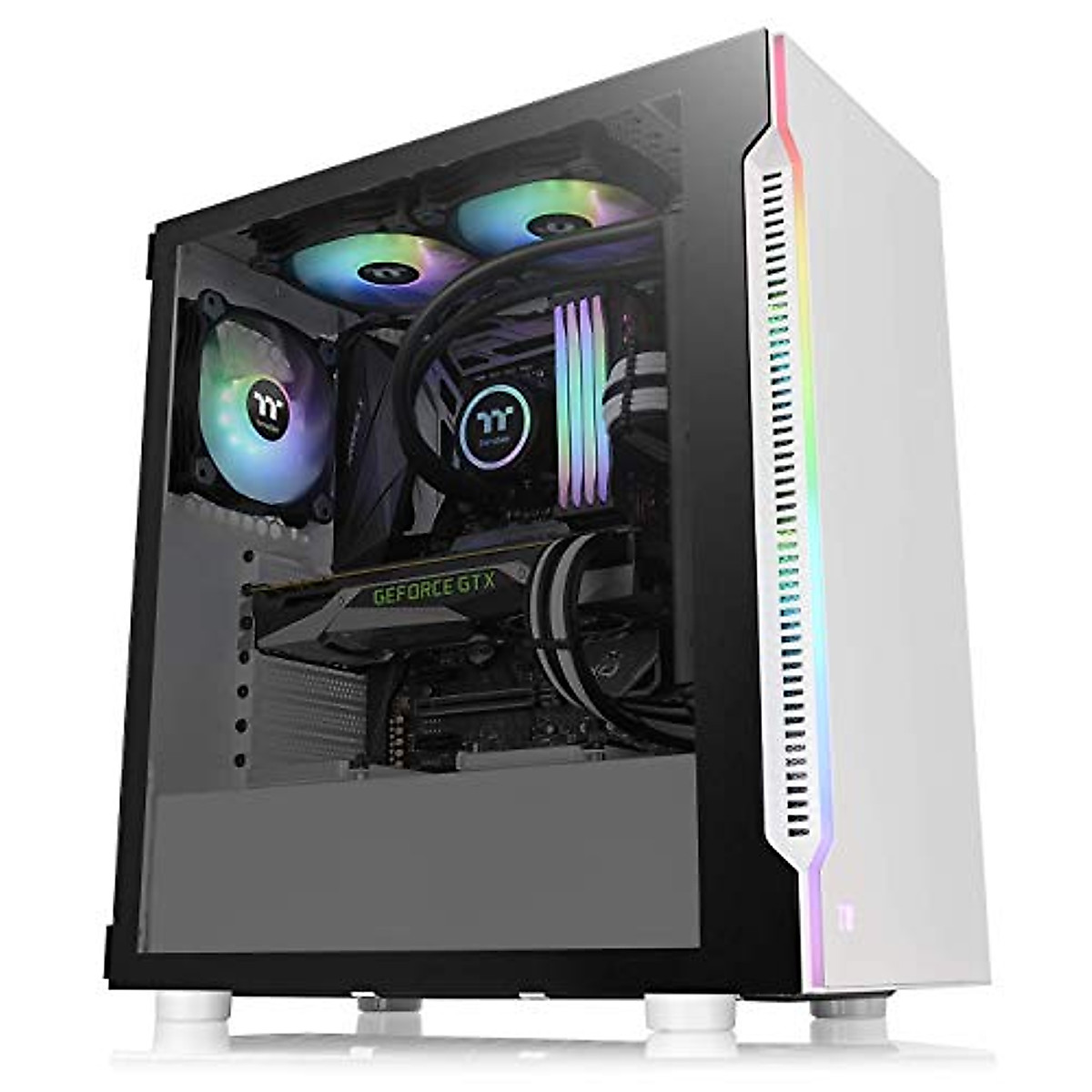 Thermaltake H200 Tempered Glass Snow Edition RGB Light Strip ATX Mid Tower Case with One 120mm Rear Fan Pre-Installed CA-1M3-00M6WN-03