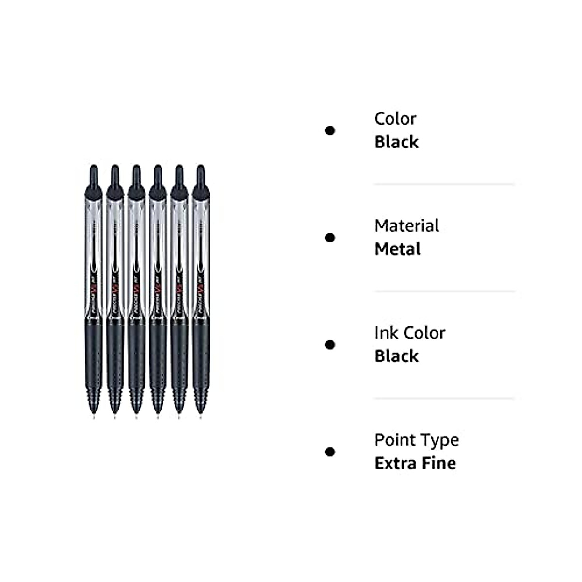 Pilot Precise V5 RT Retractable Liquid Ink Rollerball Pens, Extra Fine Point, 0.5mm, Black Ink, 6 Count
