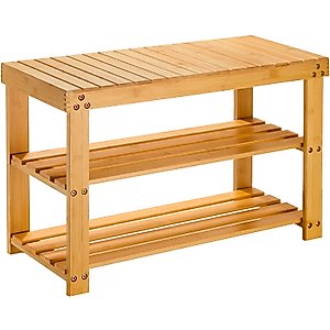Pipishell 3 Tier Bamboo Shoe Rack Bench - Sturdy Organizer Holds up to 300lbs for Entryway, Bedroom, Living Room, Balcony