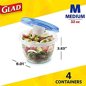 Glad Food Storage Containers - To Go Lunch Containers - 32 Ounce - 4 Containers