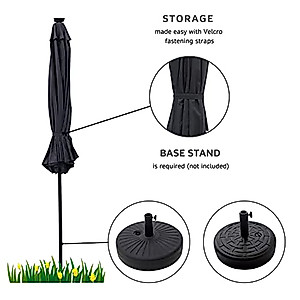 uHousDeco 9ft Solar LED Beach Patio Umbrella with Automatic Tilt System and Crank Operation, 8 Ribs Anthracite