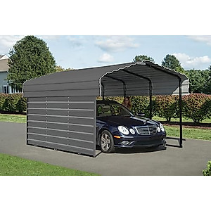 Arrow Carports Galvanized Steel Carport, with 1-Sided Enclosure, Compact Car Metal Carport Kit, 10' x 15' x 7', Charcoal