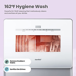 COMFEE' Portable Dishwasher, Countertop Dishwasher with 3 Place Settings, Mini Dishwasher with More Space Inside, 6 Programs, Auto-Open Drying, Touch Control, White