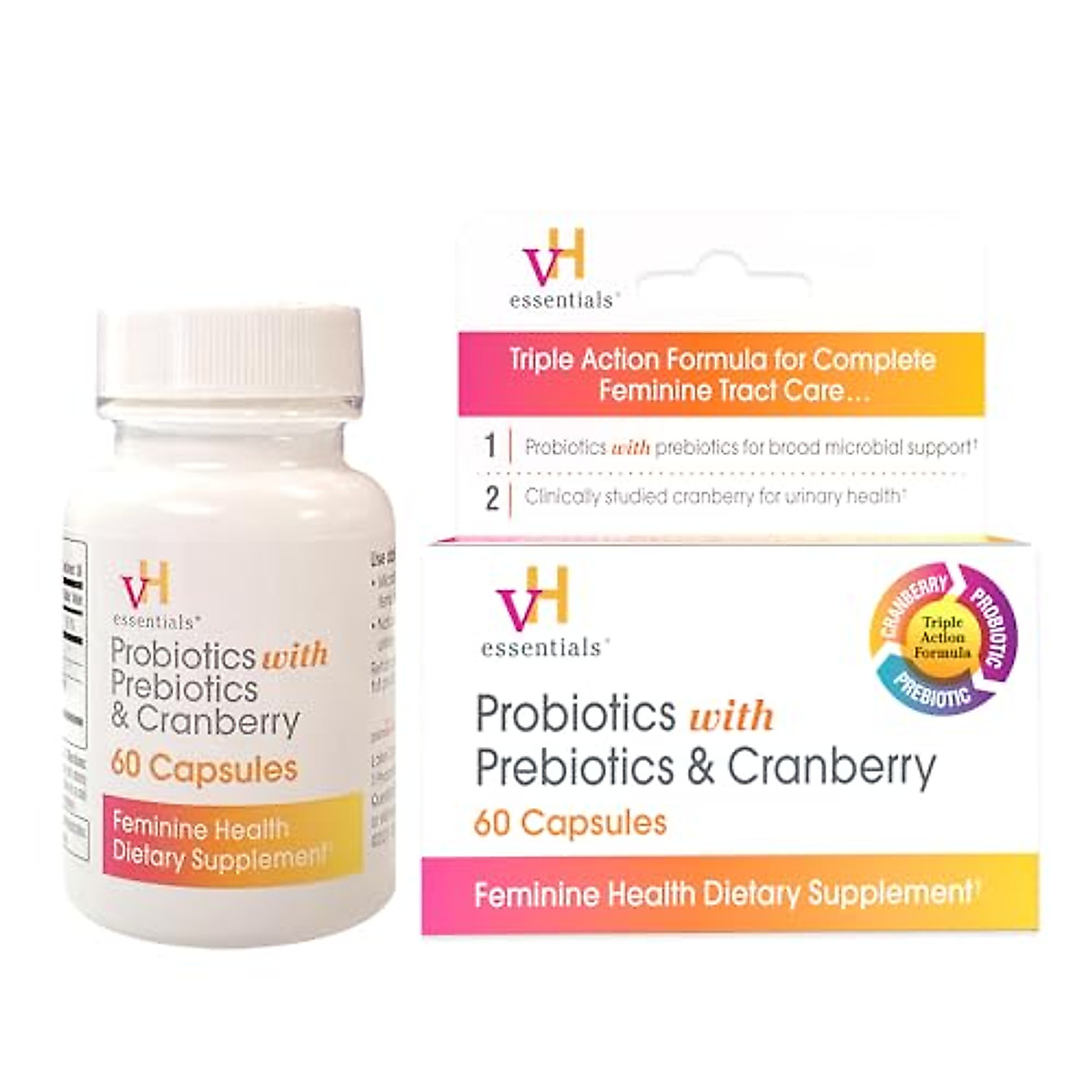 vH essentials Probiotics with Prebiotics and Cranberry Feminine Health Supplement - 60 Capsules