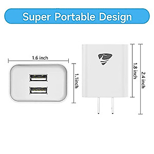 USB Wall Charger, Dual Port USB Charger Block 2.1A/5V Fast Wall Charger Brick for iPhone 13 12 11 Pro Max XS XR X 8 7 6 6S Plus, Samsung, LG, Moto, Android Phones