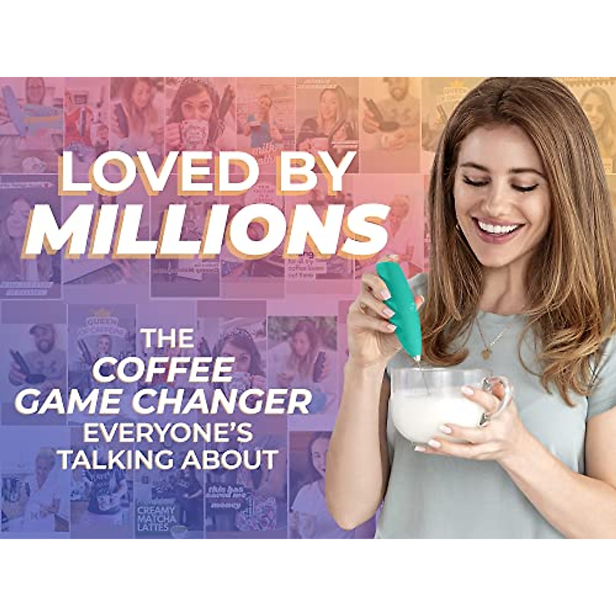 Zulay Powerful Milk Frother for Coffee (Batteries Included) with Upgraded Titanium Motor - Handheld Frother Electric Whisk, Milk Foamer, Mini Blender and Electric Mixer Coffee Frother, No Stand - Aqua