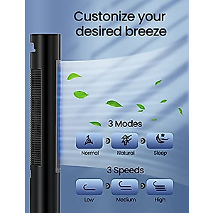 Selanto 36'' Tower Fan with Remote, Portable 80° Oscillating Fan Tower, Large LED Display, Touch Control, 12H Timer, 3 Speeds, 3 Modes, Quiet Bladeless Cooling Fan for Bedroom, Standing Floor Fans for Home Office (44'', Black)