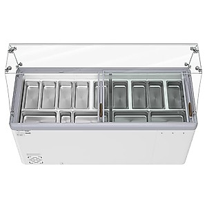 KoolMore KM-GDC-71SD-FG 70 in. 14-Pan Gelato Dipping Cabinet Display Freezer with Sliding Glass Door and Sneeze Guard, 20 cu. ft. ETL Listed