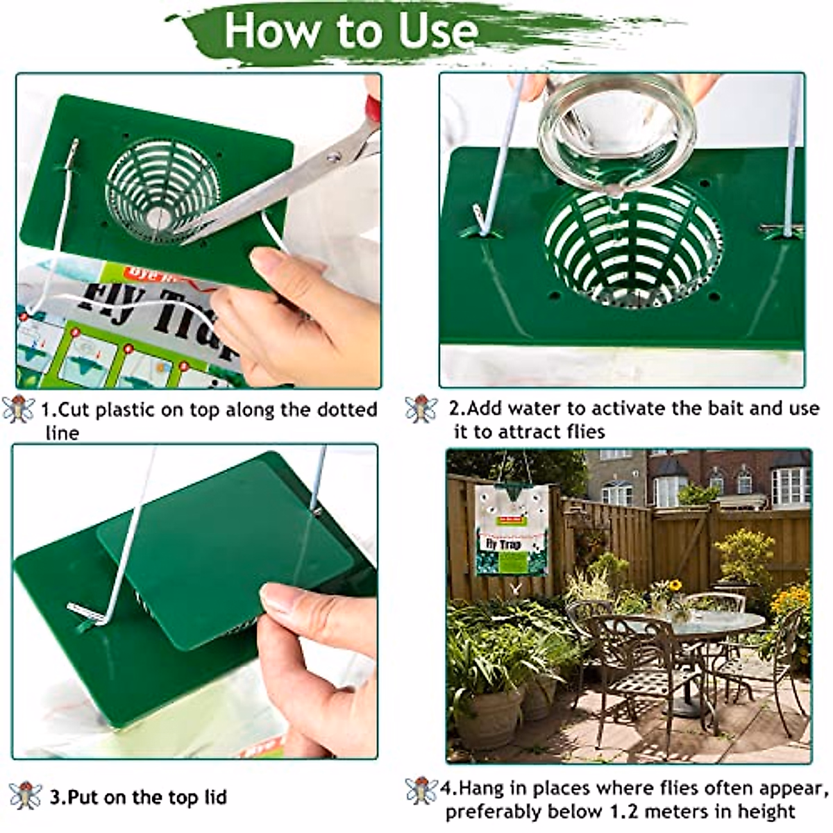 Dwcom 2 Pack Large Fly Traps Outdoor, Ranch Fly Trap Killer Bag, Fly Repellent for Outdoor Farm/Orchard