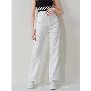 Floerns Women's Casual High Waist Straight Leg Jeans White XS