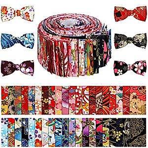 40 Pcs Japanese Jelly Cotton Fabric Patchwork Roll, 2.55 Inch Roll Up Cotton Fabric Quilting Strips, Jelly Fabric Patchwork Craft Cotton Fabric for Quilters and Sewing DIY Crafts (Japanese Style)