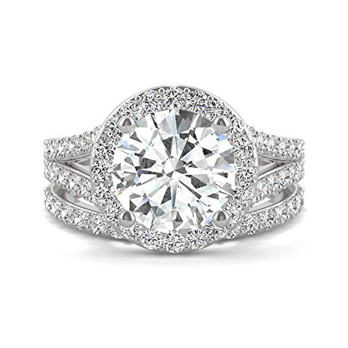 Charles & Colvard Created Moissanite 9mm Round Cut Wedding Ring Set for Women | 3.69 cttw DEW | Lab Grown | Solid 14K White Gold with Rhodium | Size 9