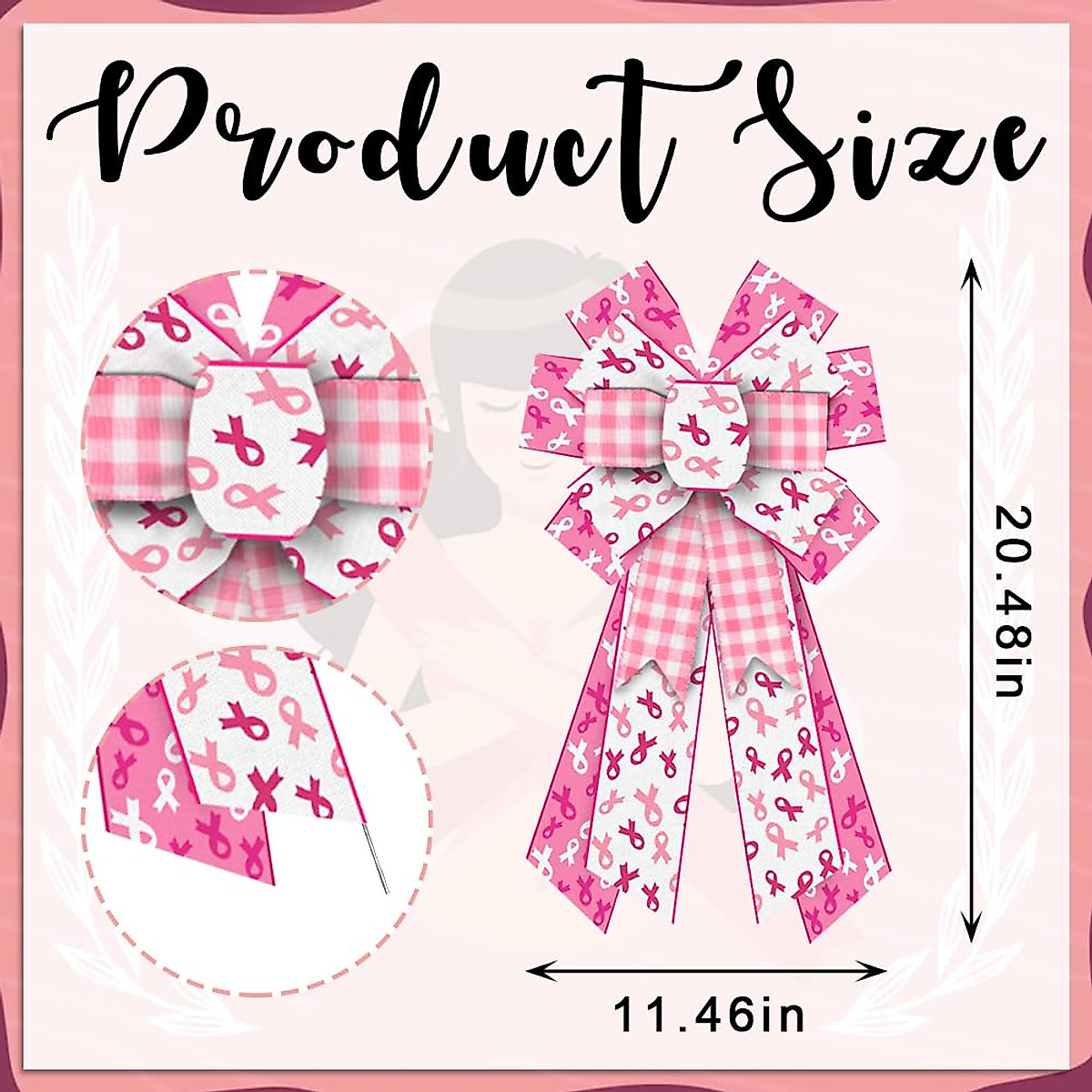 Large Breast Cancer Awareness Wreath Bows Pink White Buffalo Plaids Burlap Bows for Wreath, Small Pink Ribbon Bows for Women Girls Breast Cancer Charity Event Indoor Outdoor Party Decoration Supplies