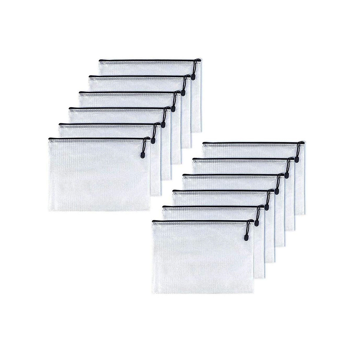 Oaimyy-B6(5.5"x 7.5"),12 Pcs,Plastic Mesh Zipper Pouch Document Folders Bag Zip File Folders for School Office Supplies, Travel,Puzzles Games Organizing Storage-Black