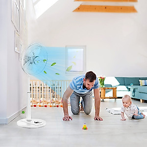 MYCARBON 16” Pedestal Fan with Remote, Ultra Quiet Oscillating Standing Fans with 9 Speed for Sleep Baby Adjustable Height 4 Wind Modes 5 Blade Powerful Wind, Auto Speed Regulation Energy Efficiency