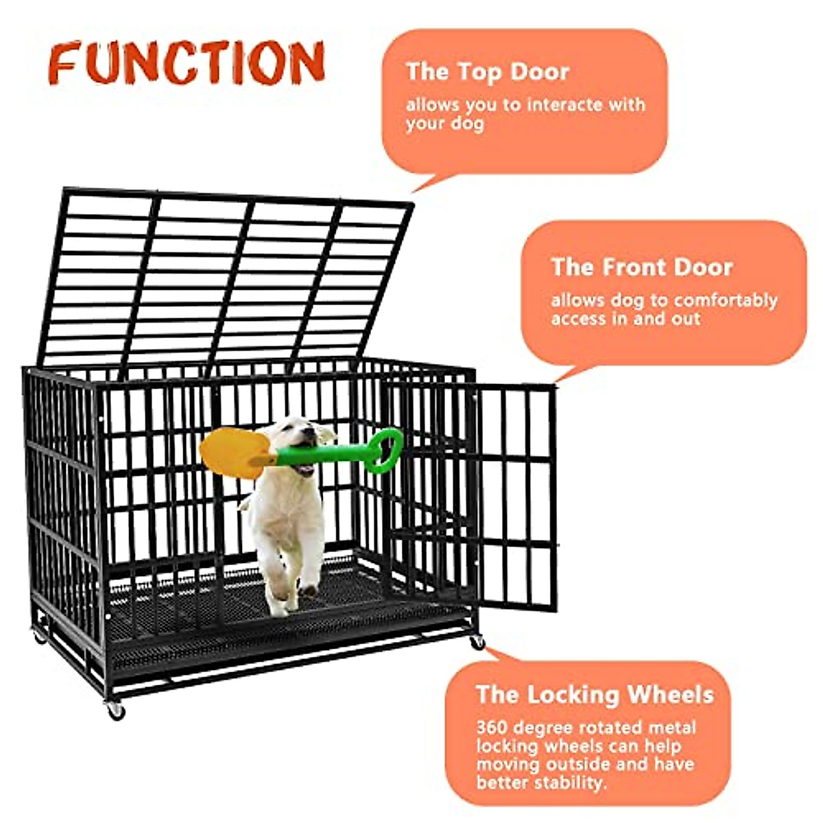 LEMBERI 48/38 inch Heavy Duty Indestructible Dog Crate, Escape Proof Dog Cage Kennel with Lockable Wheels,High Anxiety Double Door Dog Crate,Extra Large Crate Indoor for Large Dog with Removable Tray