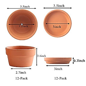 Yishang 3.5 Inch Shallow Terra Cotta pots with Saucer/Tray,Ceramic Clay Planter with Drain Hole for Succulent & Cactus Nursery Planter, DIY Craft Projects, Wedding and Party Favors