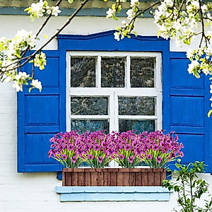 AUBEINSON 20 Bundles Artificial Flowers Outdoor UV Resistant Fake Flowers No Fade Faux Plastic Silk Flower for Outside Front Porch Planter Decoration (Purple)