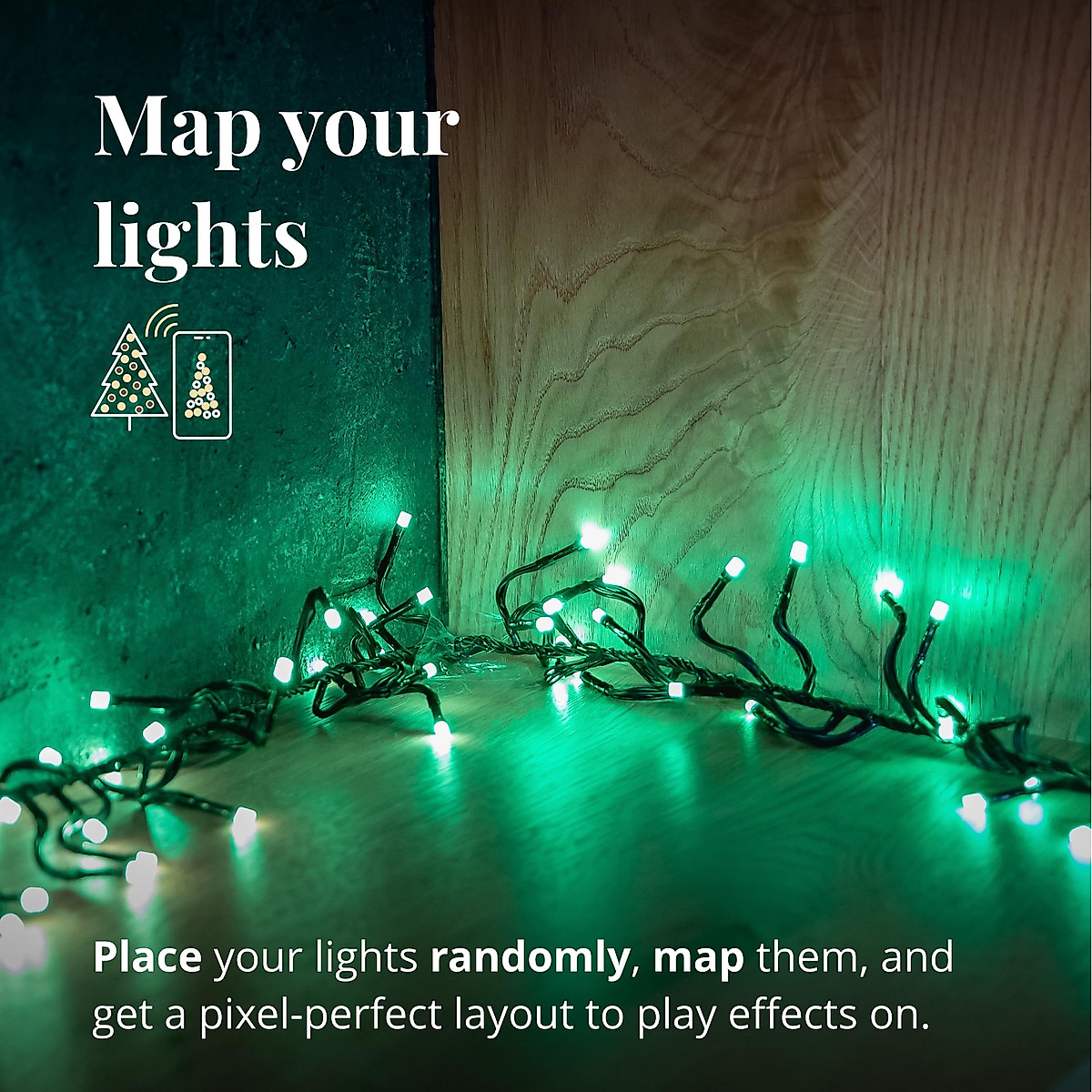 Twinkly Cluster 19.7ft RGB, Dense Strip of 400 LED Lights, in- and Outdoor Smart Multicolor LED Lights, Compatible Alexa and Google Home, Gaming Lights, IP44, App Mapping, Green Wire