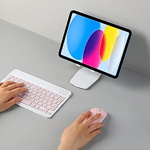 Rechargeable Bluetooth Keyboard and Mouse Combo Ultra-Slim Portable Compact Wireless Mouse Keyboard Set for Android Windows Tablet Cell Phone iPhone iPad Pro Air Mini, iPad OS/iOS 13 and Above (Pink)