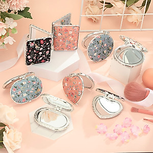 Blulu 8 Pieces Compact Mirror for Purse Flower Small Compact Mirror Gift Makeup Floral Pocket Retro Folding Portable Travel Accessories for Women Girls