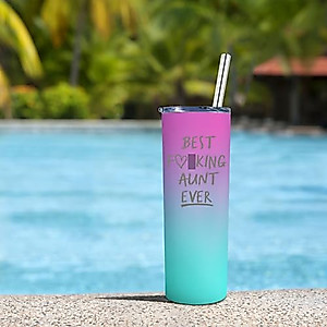 Donenzi Best Aunt Ever Gifts Mother's Day Gifts for Aunt Auntie from Niece Nephew 20oz Travel Cup Aunt Auntie Birthday Christmas Presents Best Auntie Bday Pink Glitter Tumbler Gift Set With Lid Staw